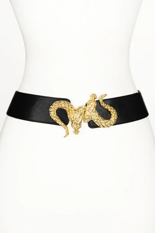 RAINA BELTS Dragon Buckle Leather Belt - Black