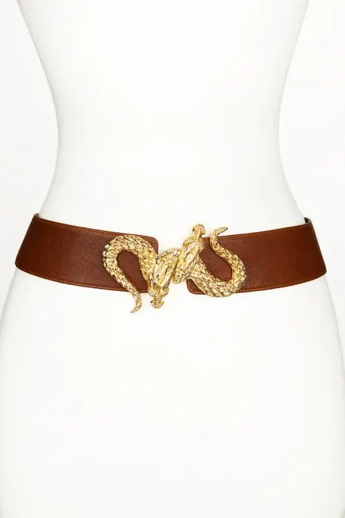 RAINA BELTS Dragon Buckle Leather Belt - Cognac