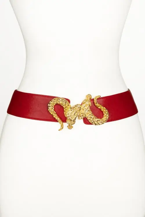 RAINA BELTS Dragon Buckle Leather Belt - Red