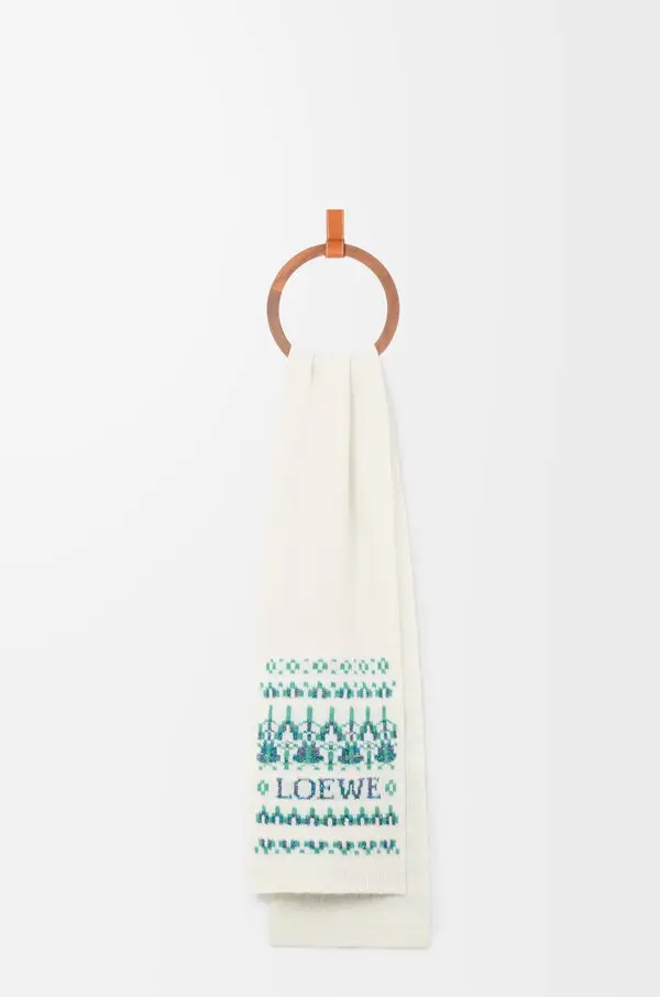 Loewe Scarf In Wool Blend - White/mint