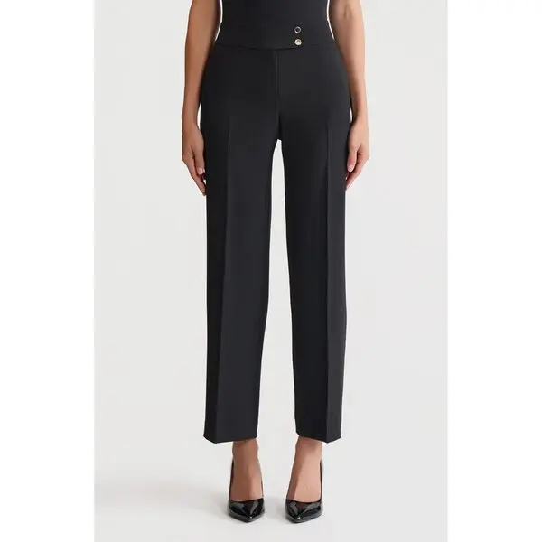 KASPER Button Tab Wide Leg Pants - Black