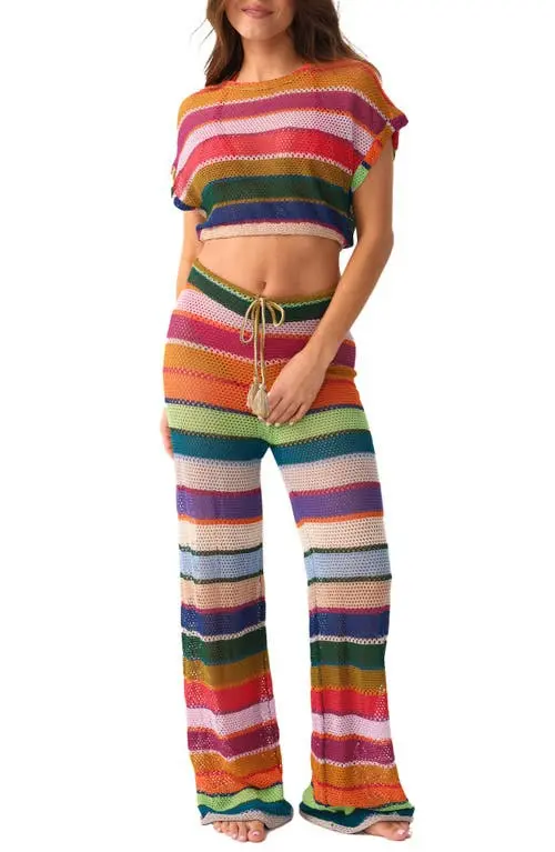 PQ SWIM Renee Stripe Sheer Crop Cover-up Top - Calypso