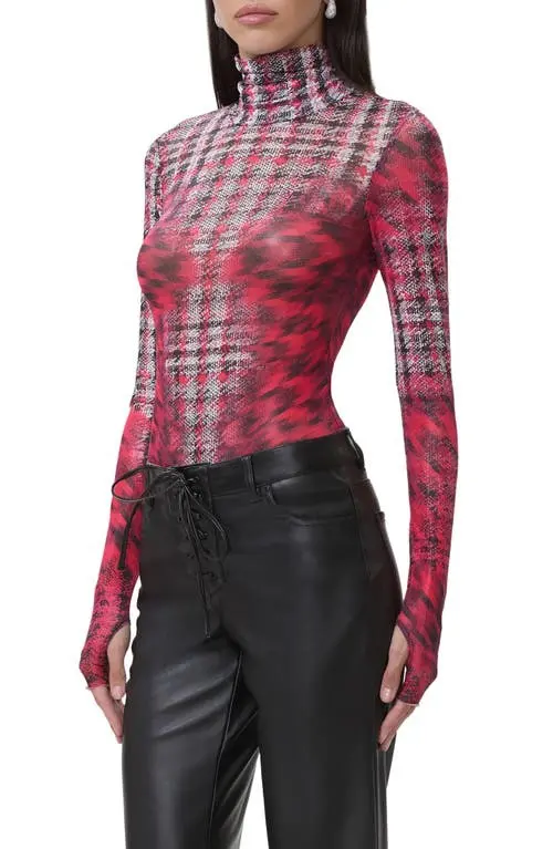 AFRM Zadie Printed Mesh Top - Ruby Houndstooth