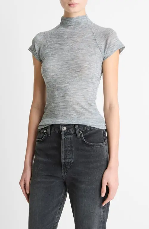 Vince Wool Raglan Cap-sleeve Mock-neck Top