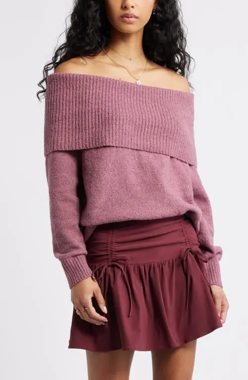 Bp. Bouclé Off-the-shoulder Sweater - Burgundy Shade