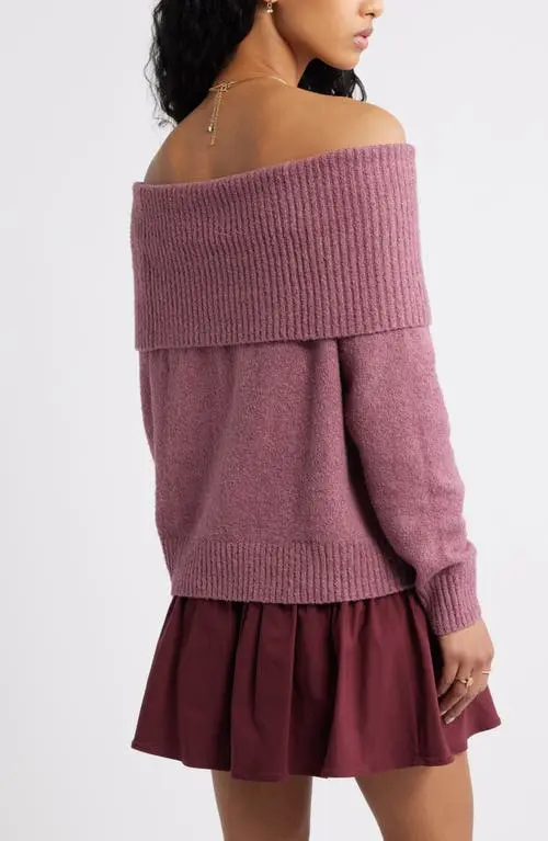 Bp. Bouclé Off-the-shoulder Sweater - Burgundy Shade