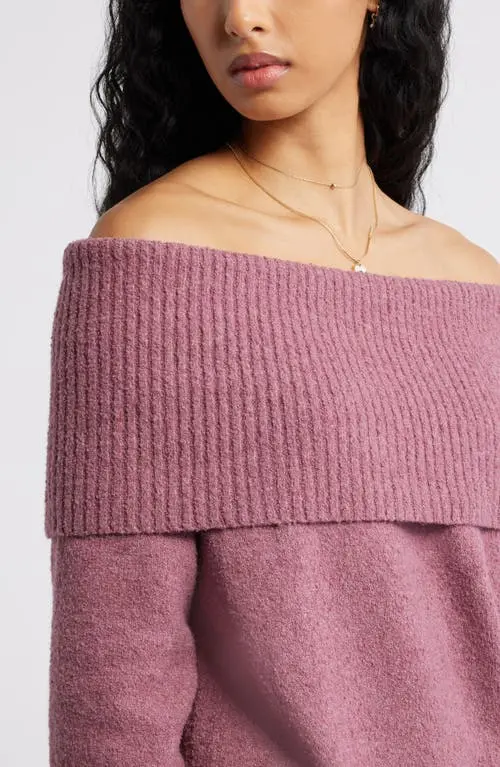 Bp. Bouclé Off-the-shoulder Sweater - Burgundy Shade