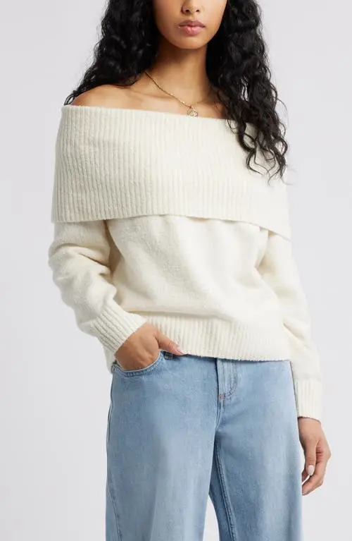 Bp. Bouclé Off-the-shoulder Sweater - Ivory Dove
