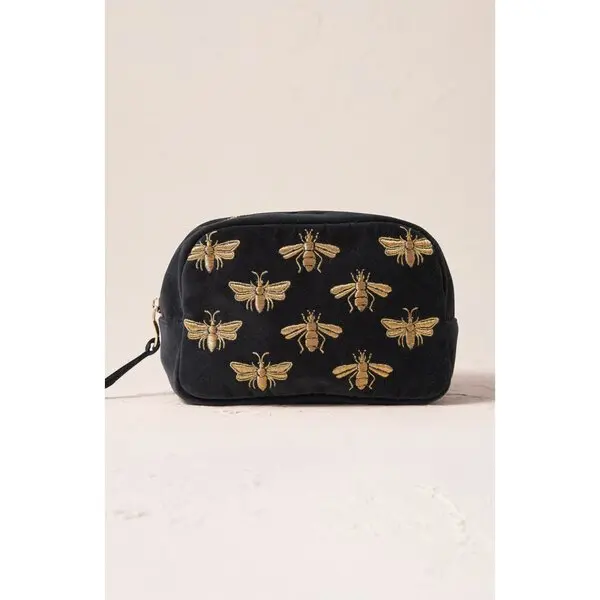 ELIZABETH SCARLETT Honey Bee Velvet Makeup Bag - Charcoal