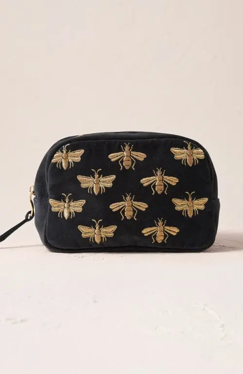 ELIZABETH SCARLETT Honey Bee Velvet Makeup Bag - Charcoal