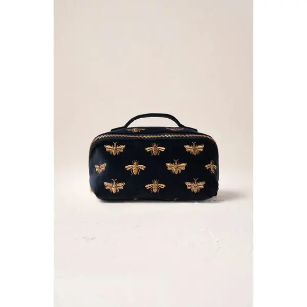 ELIZABETH SCARLETT Honey Bee Velvet Makeup Bag - Charcoal