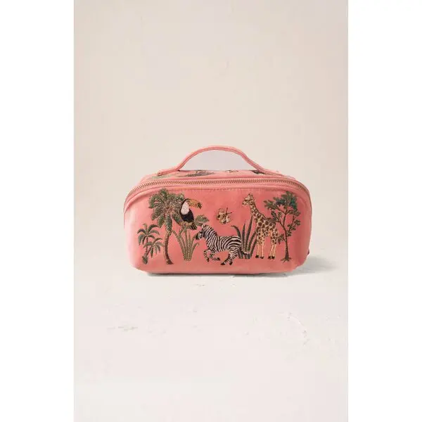 ELIZABETH SCARLETT World Wildlife Velvet Makeup Bag - Coral