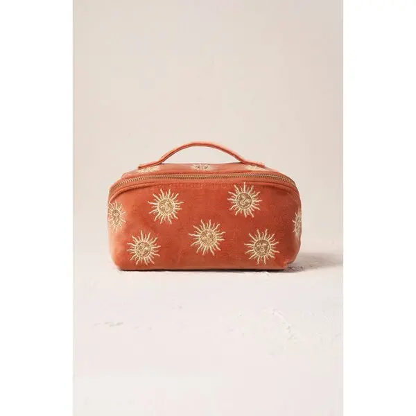 ELIZABETH SCARLETT Sun Goddess Velvet Open Flat Makeup Bag - Rust