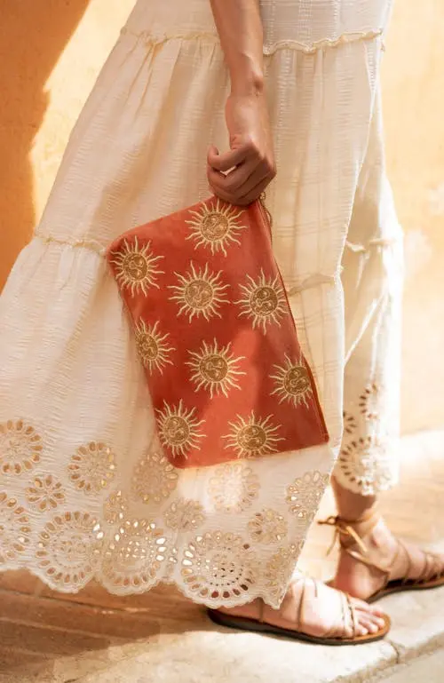 ELIZABETH SCARLETT Sun Goddess Velvet Everyday Pouch - Rust