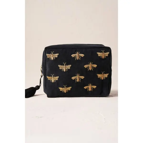 ELIZABETH SCARLETT Honey Bee Velvet Wash Bag - Charcoal