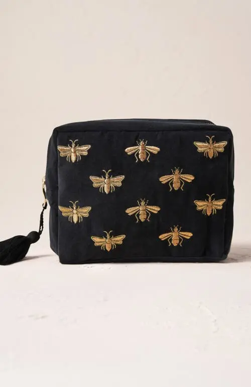 ELIZABETH SCARLETT Honey Bee Velvet Wash Bag - Charcoal