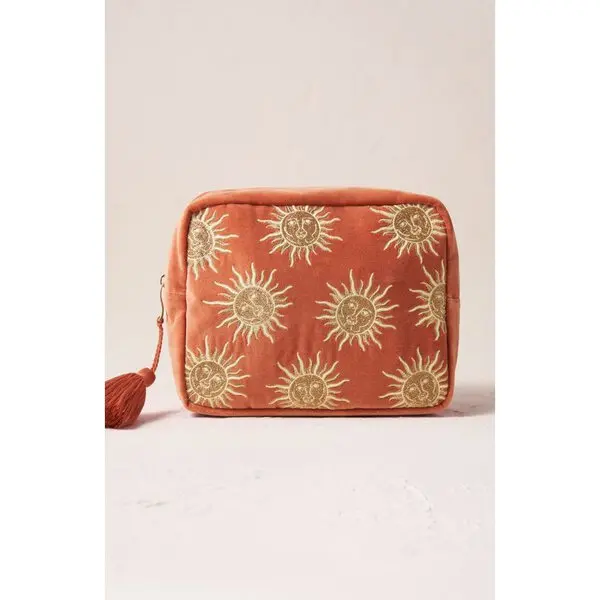 ELIZABETH SCARLETT Sun Goddess Velvet Wash Bag - Rust