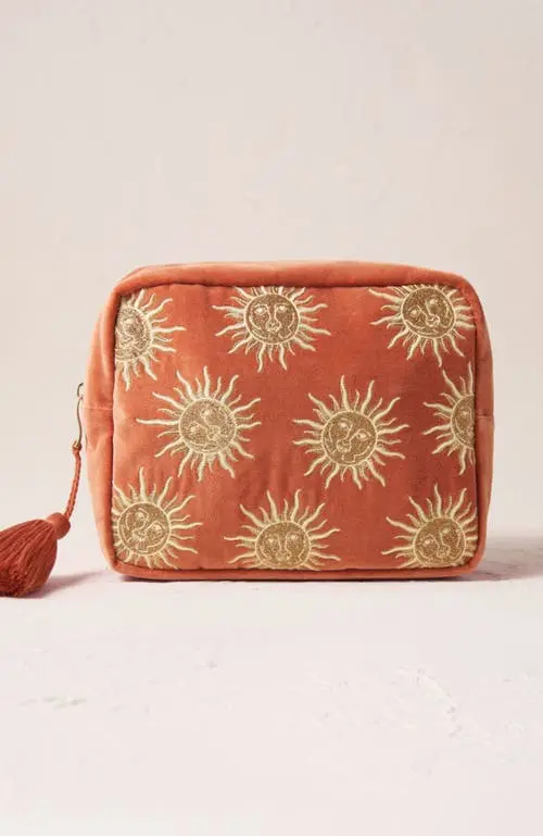 ELIZABETH SCARLETT Sun Goddess Velvet Wash Bag - Rust