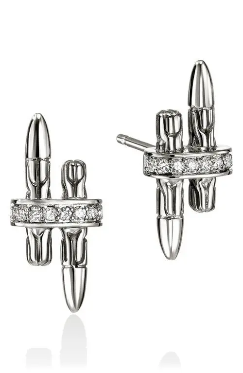 John Hardy Spear Stud Earrings With Pave Diamonds In Sterling - Silver