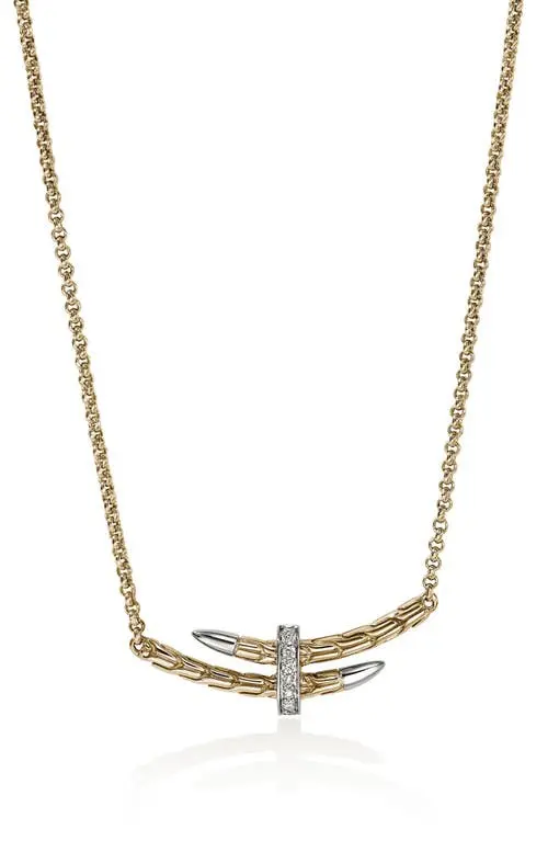 John Hardy Pavé Diamond Spear Station Necklace - Silver And Gold