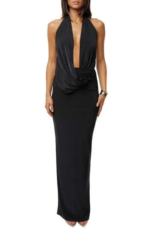 JLUXLABEL Dawn Drape Halter Maxi Dress - Black