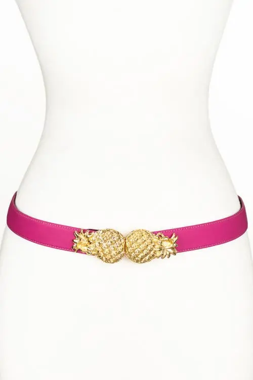 RAINA BELTS Pineapple Buckle Leather Belt - Pink