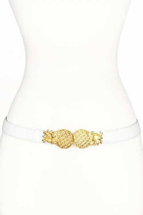 RAINA BELTS Pineapple Buckle Leather Belt - White