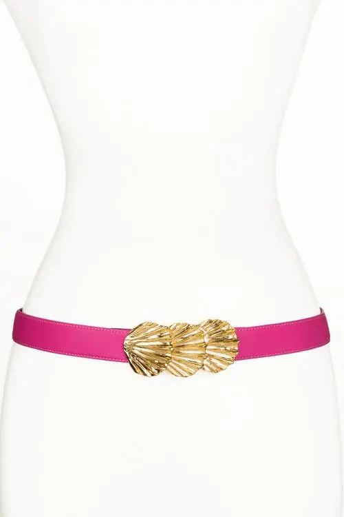 RAINA BELTS Sea Shells Buckle Leather Belt - Pink