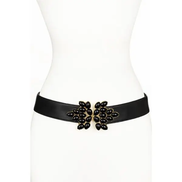 RAINA BELTS Jaclyn Chain Leather Belt - Black
