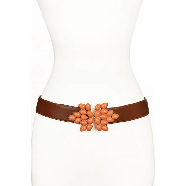 RAINA BELTS Jaclyn Chain Leather Belt - Cognac