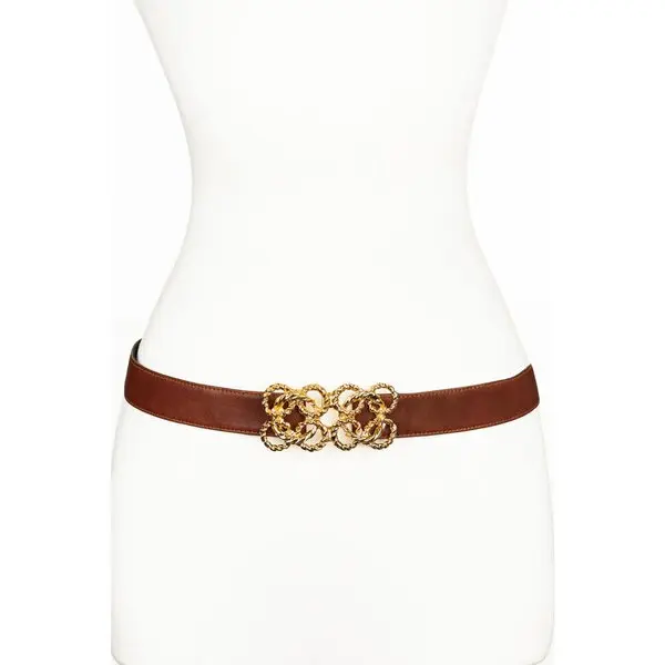 RAINA BELTS Torchon Rope Buckle Leather Belt - Cognac