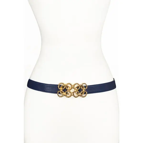 RAINA BELTS Torchon Rope Buckle Leather Belt - Navy