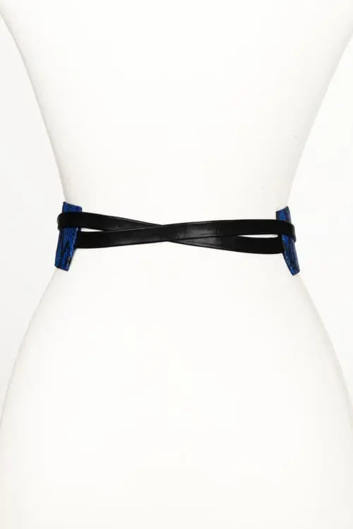 RAINA BELTS Wrap Leather Belt - Blue