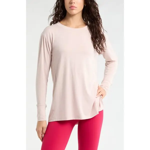 Zella Long Sleeve Split Hem T-shirt - Pink Hush