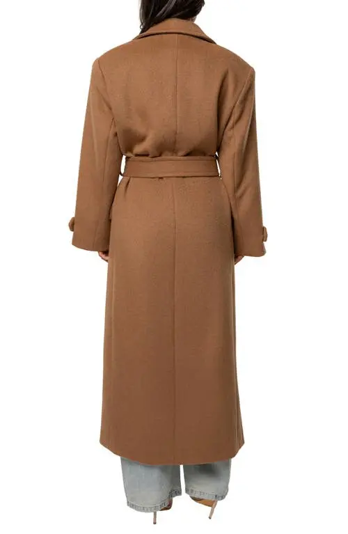 JLUXLABEL Empire Double Breasted Longline Coat - Brown