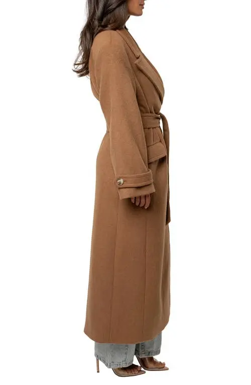 JLUXLABEL Empire Double Breasted Longline Coat - Brown