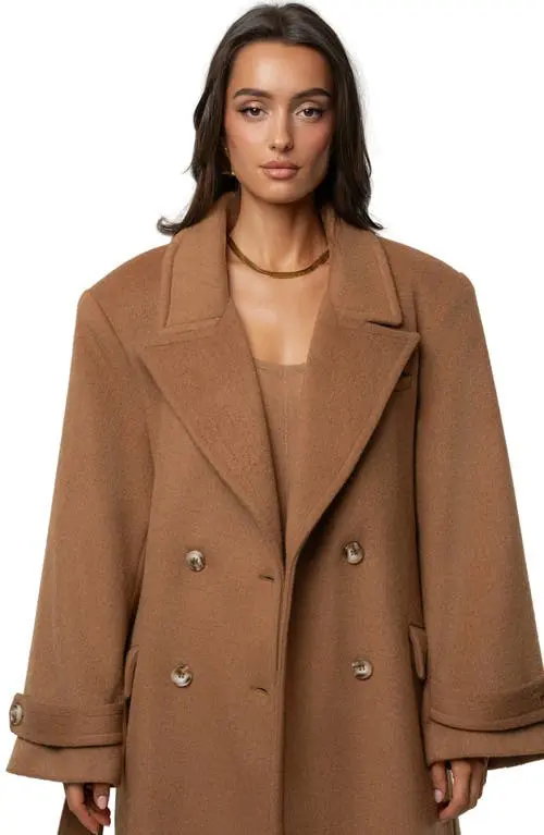 JLUXLABEL Empire Double Breasted Longline Coat - Brown