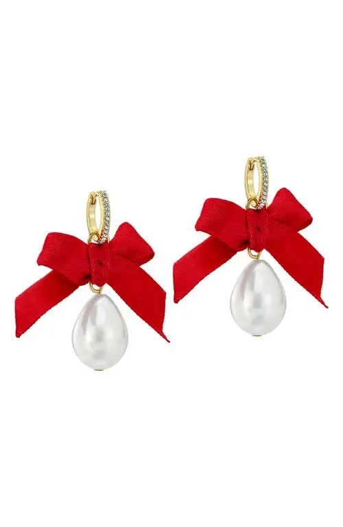 Ted Baker London Riyya Ribbon Bow Faux Pearl Drop Earrings - Gold Tone/pearl/ruby