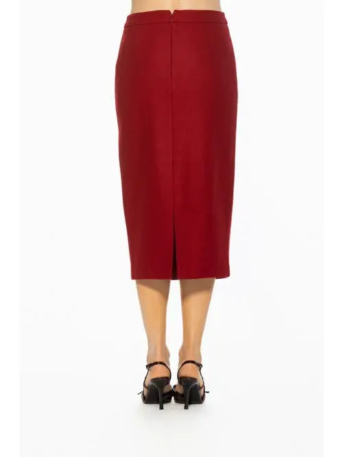 ALEXIA ADMOR Midi Pencil Skirt With Waistband - Red