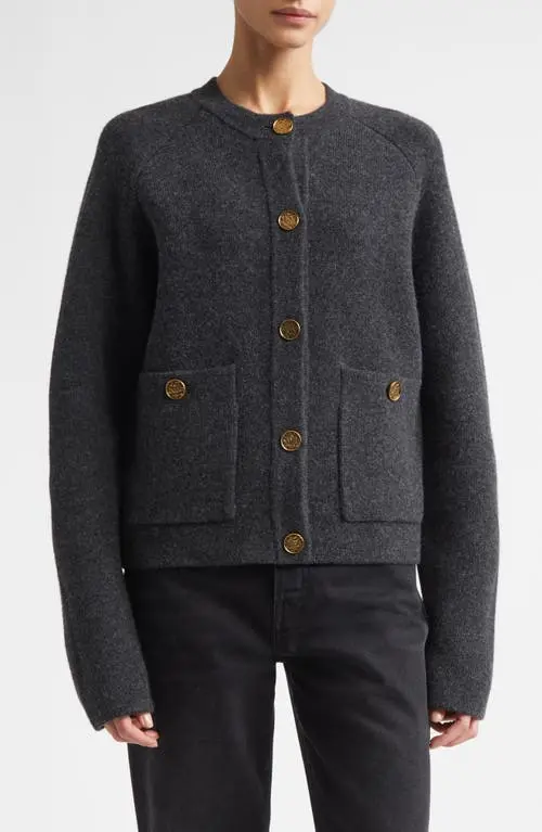 TOTEME Hammered Button Cashmere And Wool Cardigan - Charcoal