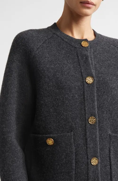 TOTEME Hammered Button Cashmere And Wool Cardigan - Charcoal