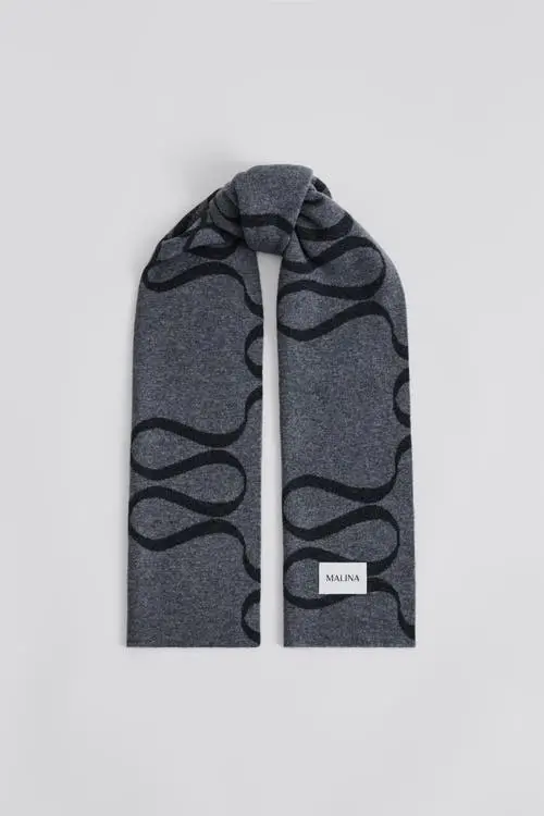MALINA Monogram Wool Blend Scarf - Grey