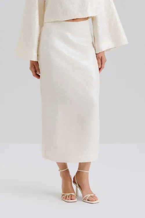 MALINA Clarisse Sequin Maxi Skirt - Vanilla