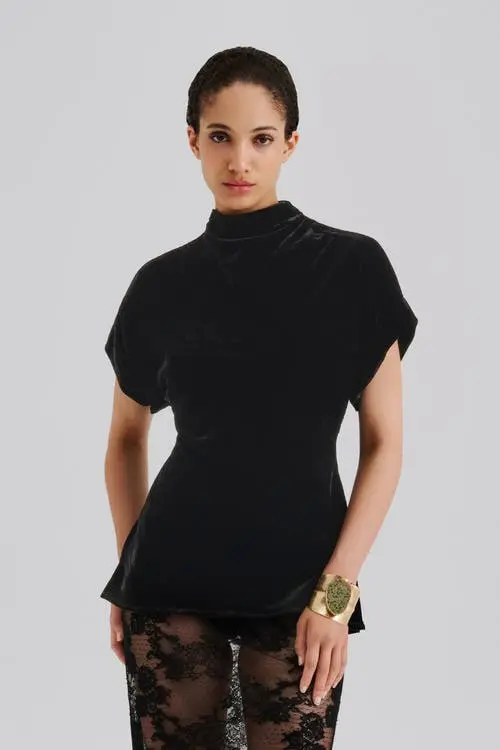 MALINA Otilia Draped Half Polo Velvet Top