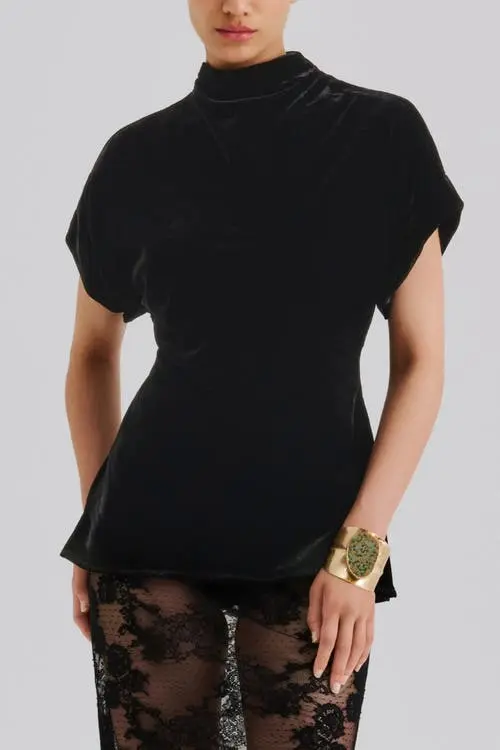 MALINA Otilia Draped Half Polo Velvet Top