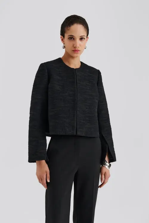 MALINA Ruthie Cropped Boucle Blazer - Black