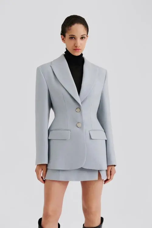 MALINA Ella Tailored Peplum Blazer - Blue Fishbone