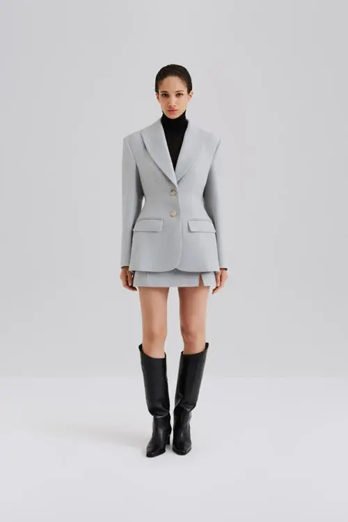 MALINA Ella Tailored Peplum Blazer - Blue Fishbone