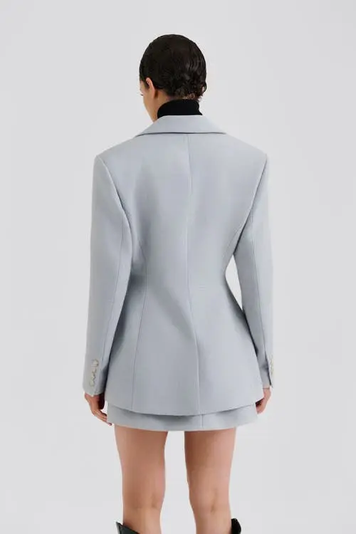 MALINA Ella Tailored Peplum Blazer - Blue Fishbone