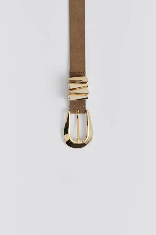 MALINA Azelia Buckle Leather Belt - Taupe